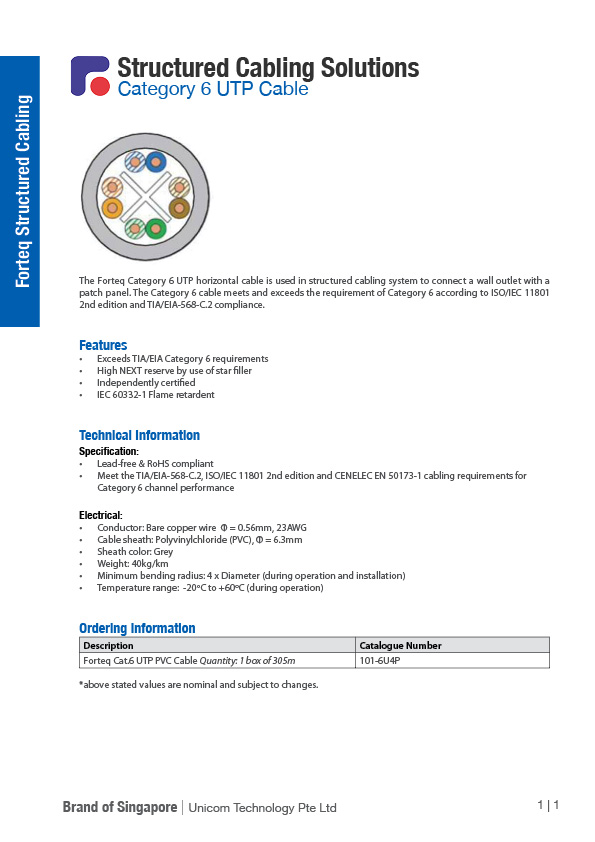 Category 6 UTP Cable - Forteq Cabling Solution