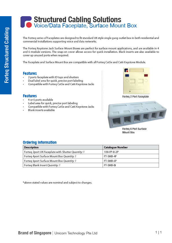 Voice Data Faceplate, Surface Mount Box - Forteq Cabling Solution